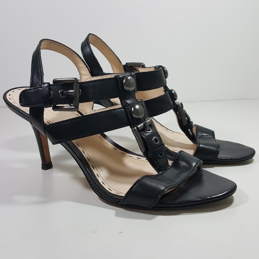 Coach Women's High Heel Black Leather Buckles Size - Gem